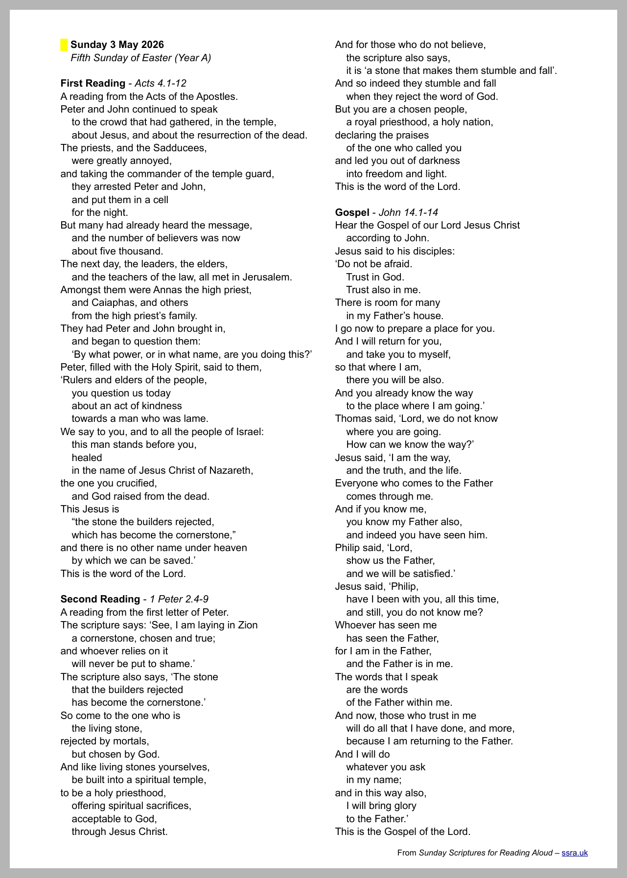 Lectionary Readings For Sunday 3 May 2026