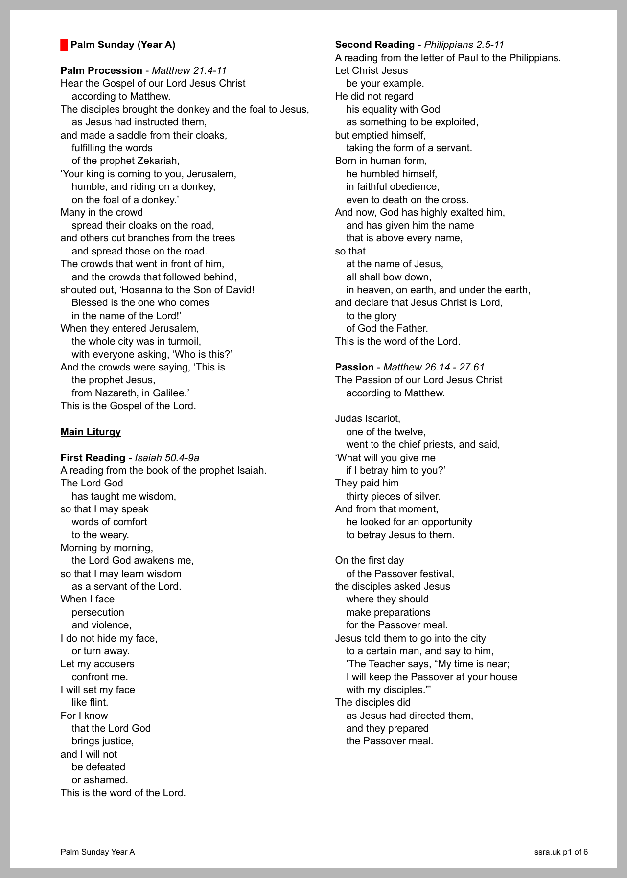 Palm Sunday (Year A) Lectionary Readings